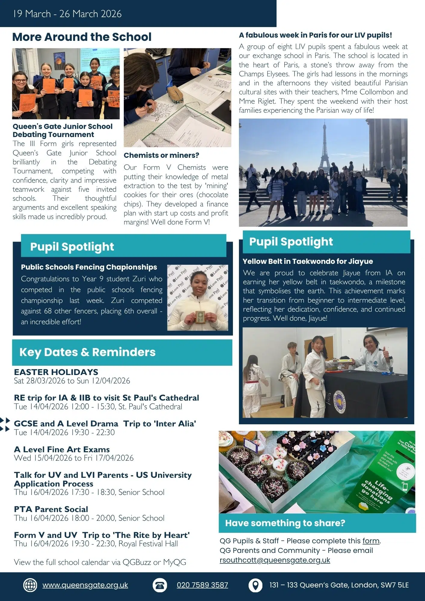 Newsletter 19-26 March - Queen's Gate School